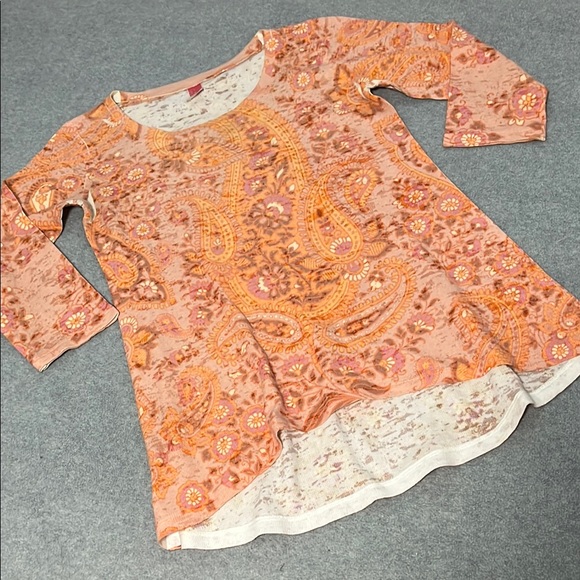 Before And Again | Tops | Boho Tunic Top Womens Small Orange Paisley ...